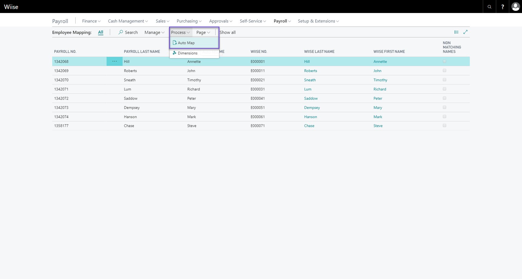Wiise Payroll Setup - Employee Mapping