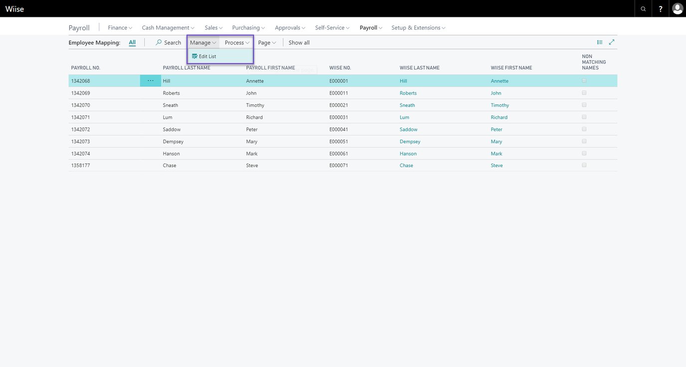 Wiise Payroll Setup - Employee Mapping