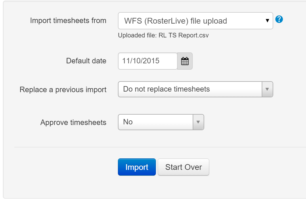 Importing Timesheets from WFS (RosterLive)